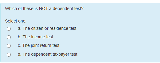 Solved Which of these is NOT a dependent test?Select one:a. | Chegg.com