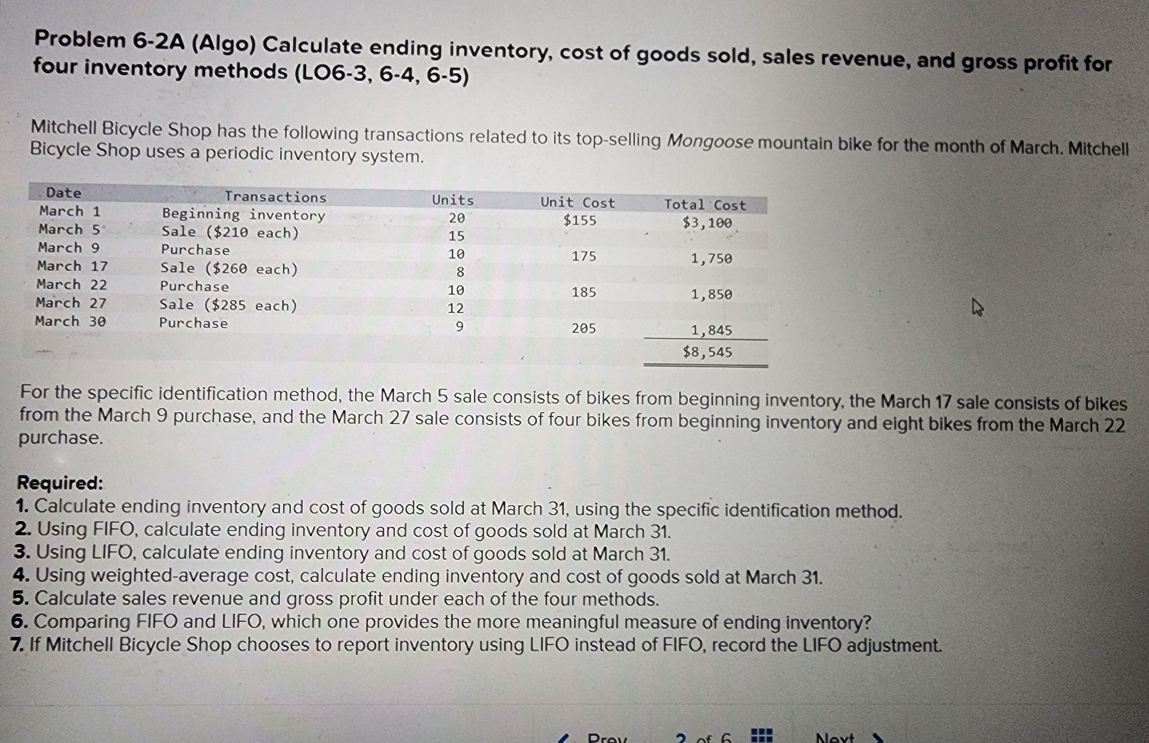 Solved Problem 6-2A (Algo) ﻿Calculate ending inventory, cost | Chegg.com