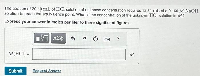 Solved The titration of 20.10 mL of HCl solution of unknown | Chegg.com