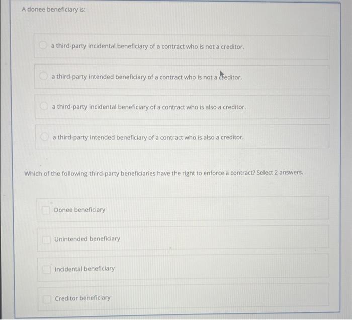 Solved A donee beneficiary is: a third-party incidental | Chegg.com