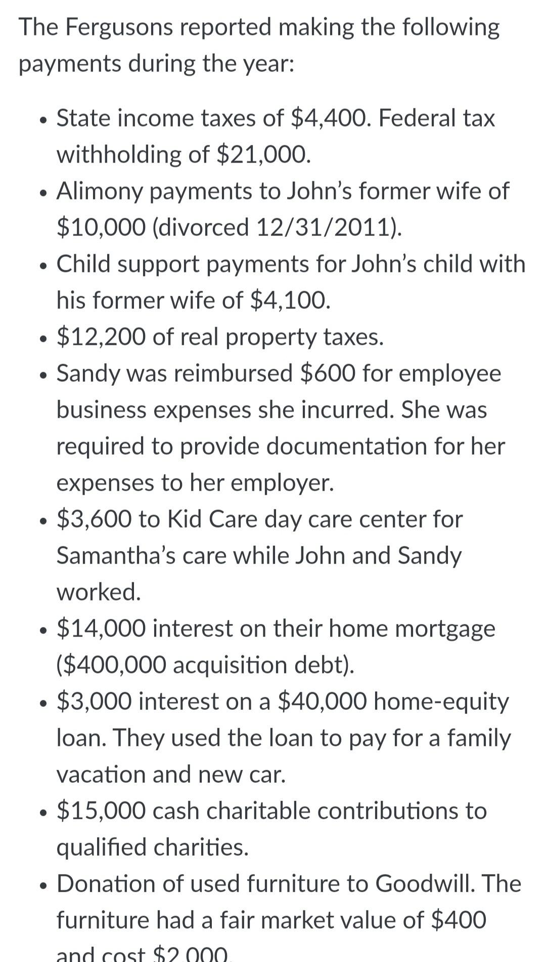 Using the information provided for the Fergusons, | Chegg.com