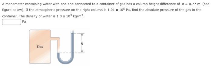 Solved A manometer containing water with one end connected | Chegg.com