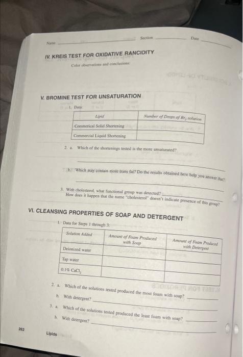 Solved VI. CLEANSING PROPERTIES OF SOAP AND DETERGENT 2. ti. | Chegg.com