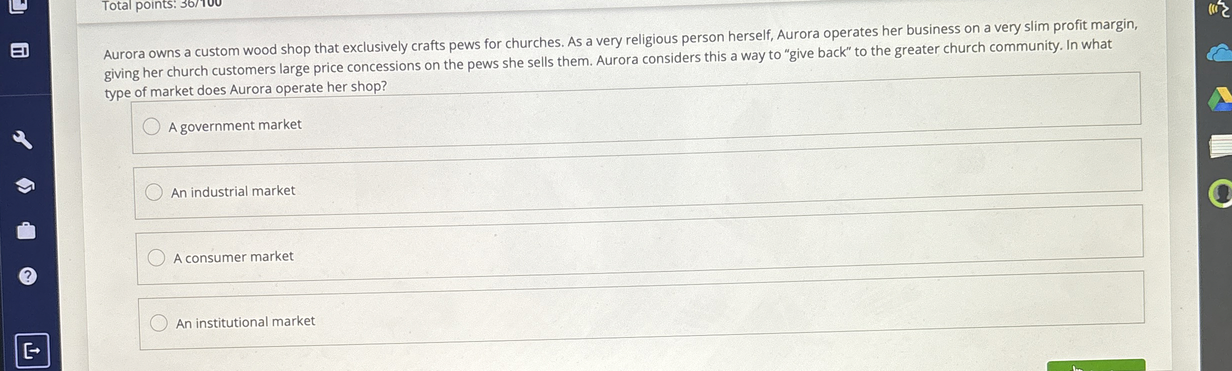 Solved Total points: 36100Aurora owns a custom wood shop | Chegg.com