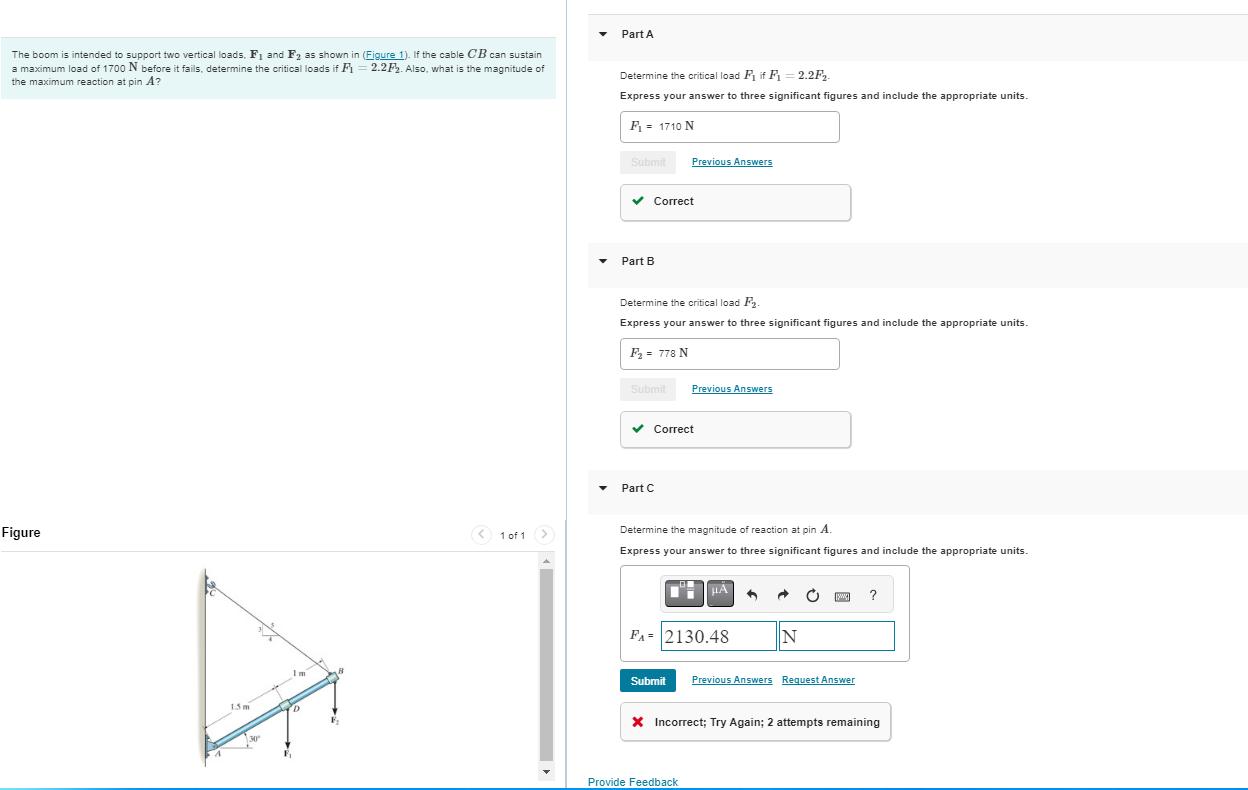 Solved The boom is intended to support two vertical loads, | Chegg.com
