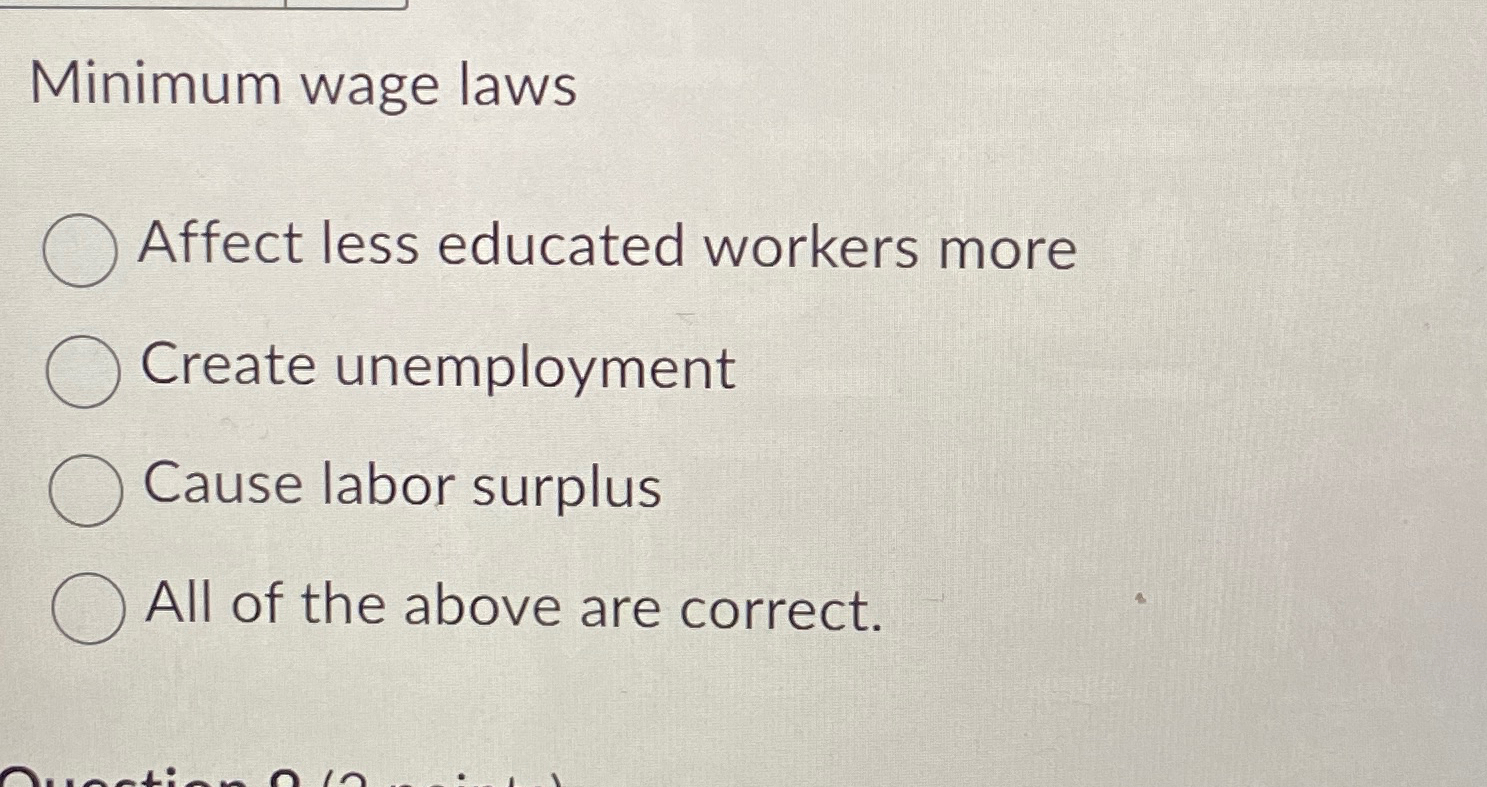Solved Minimum wage lawsAffect less educated workers | Chegg.com