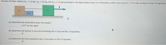 Solved Me the three biocks (m1=1.0 kg,m2=2.0 kg, and m3=3.5 | Chegg.com