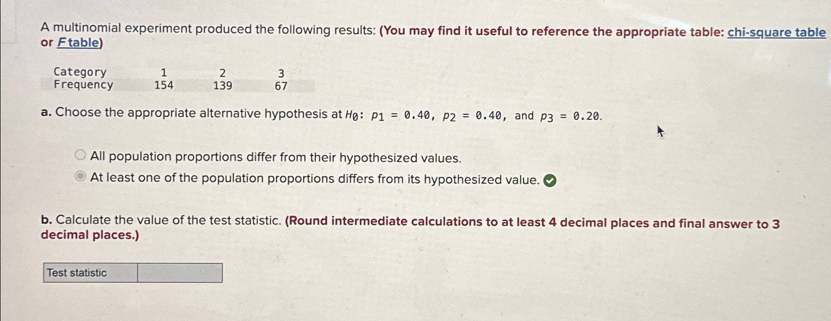 Solved A multinomial experiment produced the following | Chegg.com
