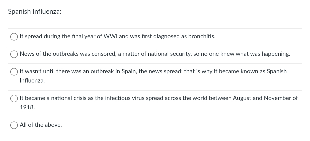 Solved Spanish Influenza:It spread during the final year of | Chegg.com