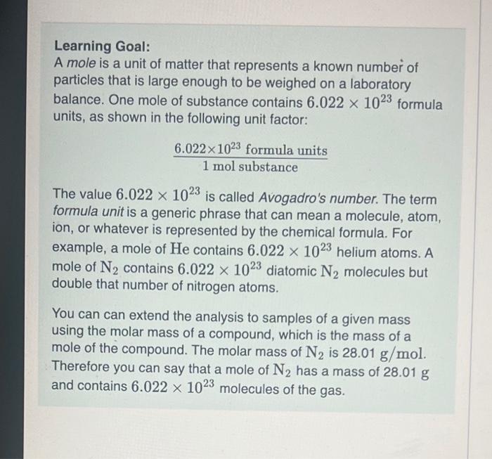 Solved Learning Goal: A mole is a unit of matter that | Chegg.com