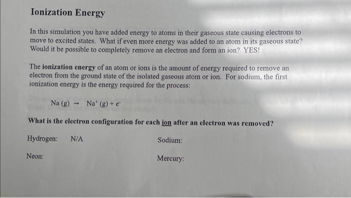 Solved Ionization Energy In this simulation you have added | Chegg.com