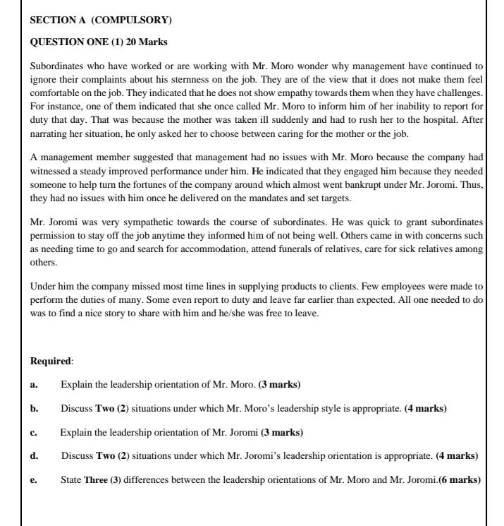 Solved SECTION A (COMPULSORY) QUESTION ONE (1) 20 Marks | Chegg.com