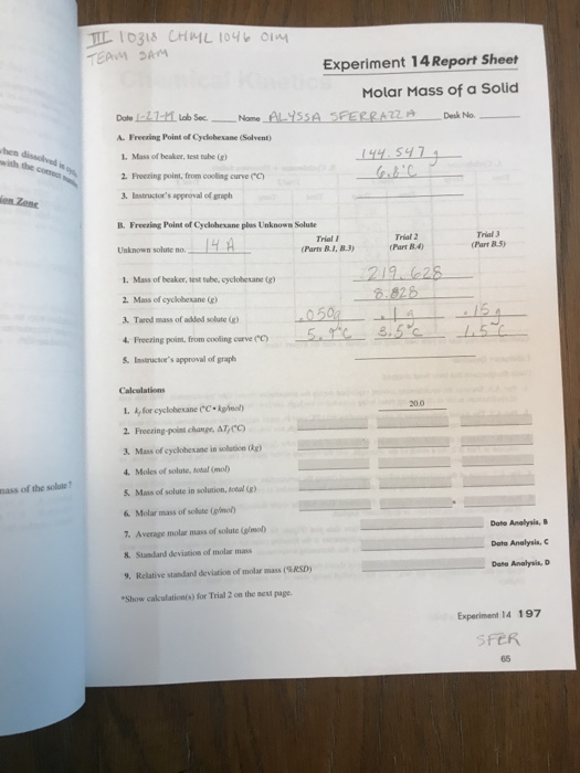 Solved TIL 10318 CHIML 1046 Olm TEAM SAM Experiment 14 | Chegg.com