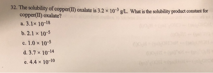 Solved 32. The solubility of copper(II) oxalate is 3.2x 10-3 | Chegg.com