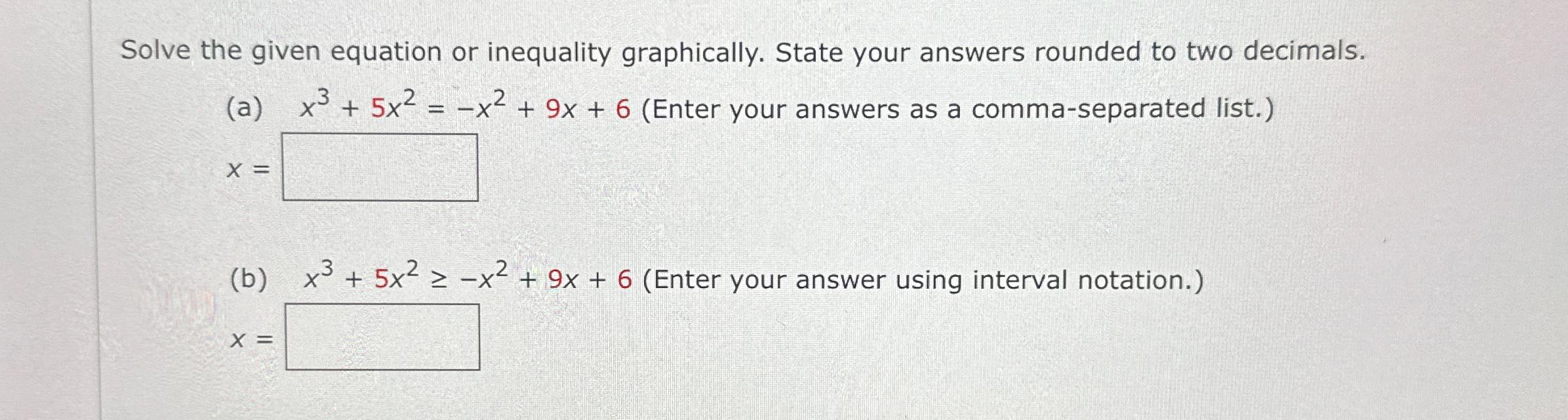 Solved Solve the given equation or inequality graphically. | Chegg.com