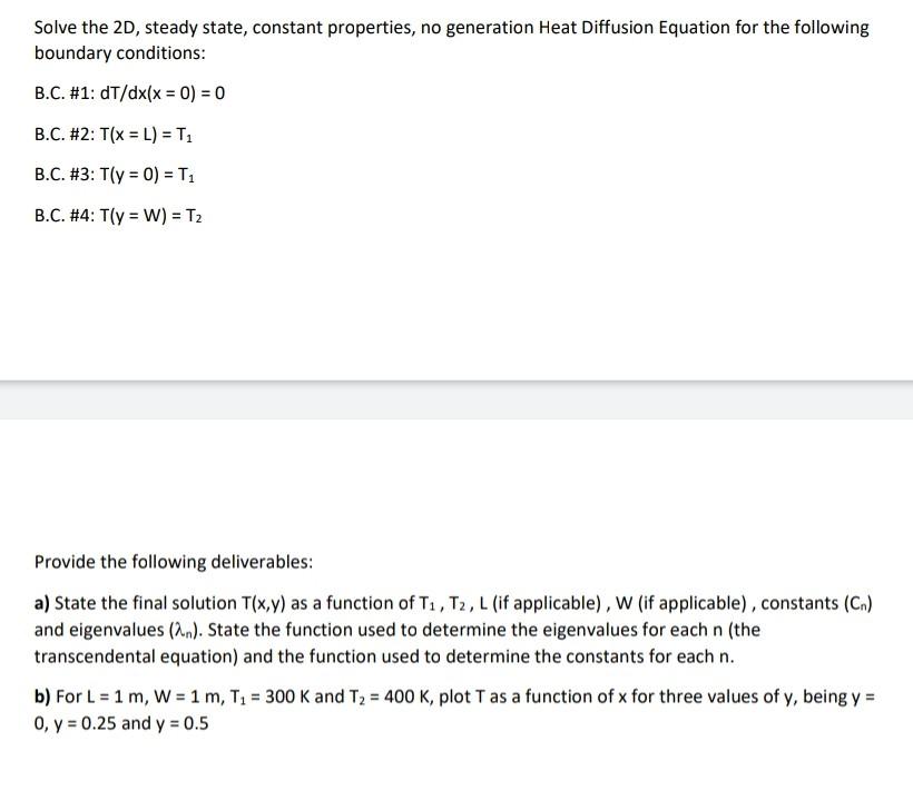 Solve the 2D, steady state, constant properties, no | Chegg.com