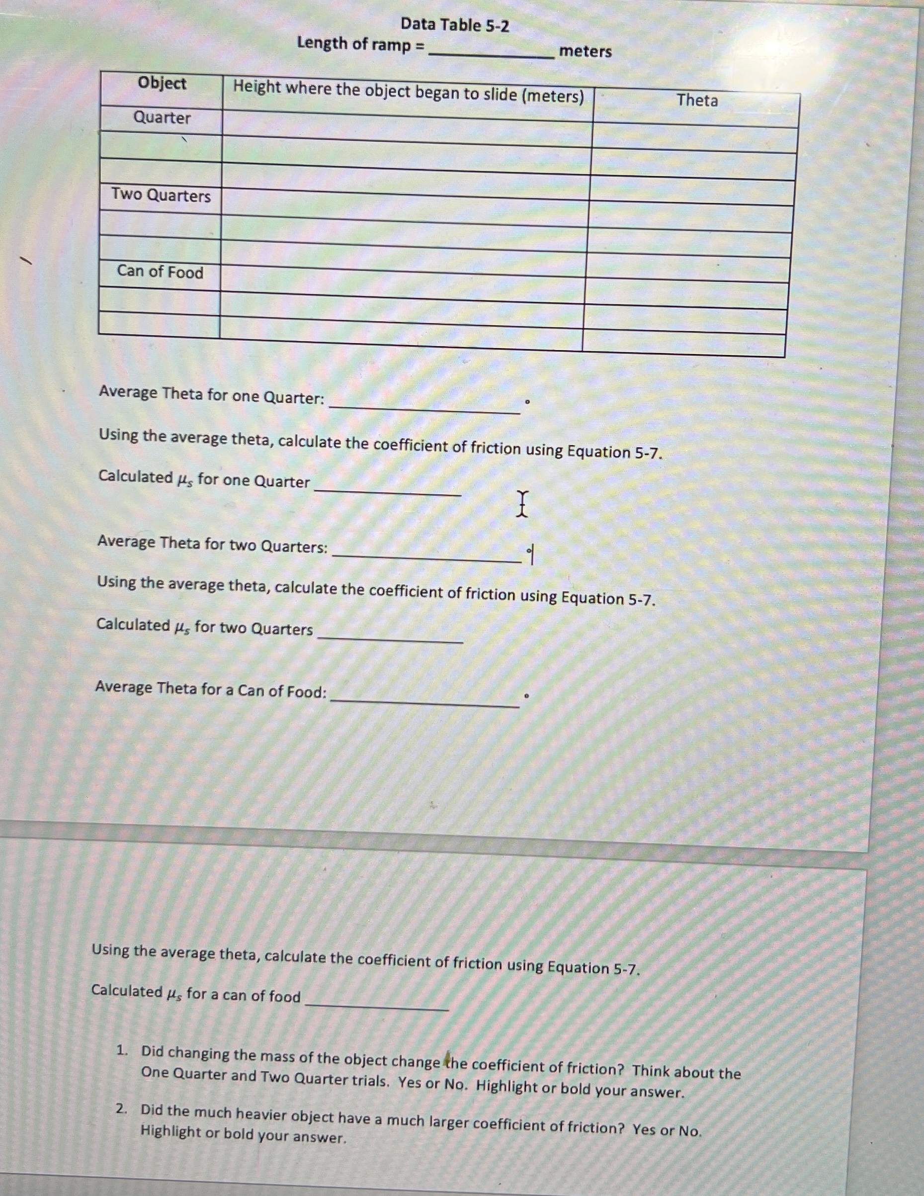 Data Table 5-2Length of ramp | Chegg.com