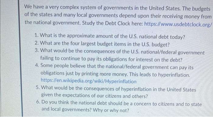 We have a very complex system of governments in the | Chegg.com