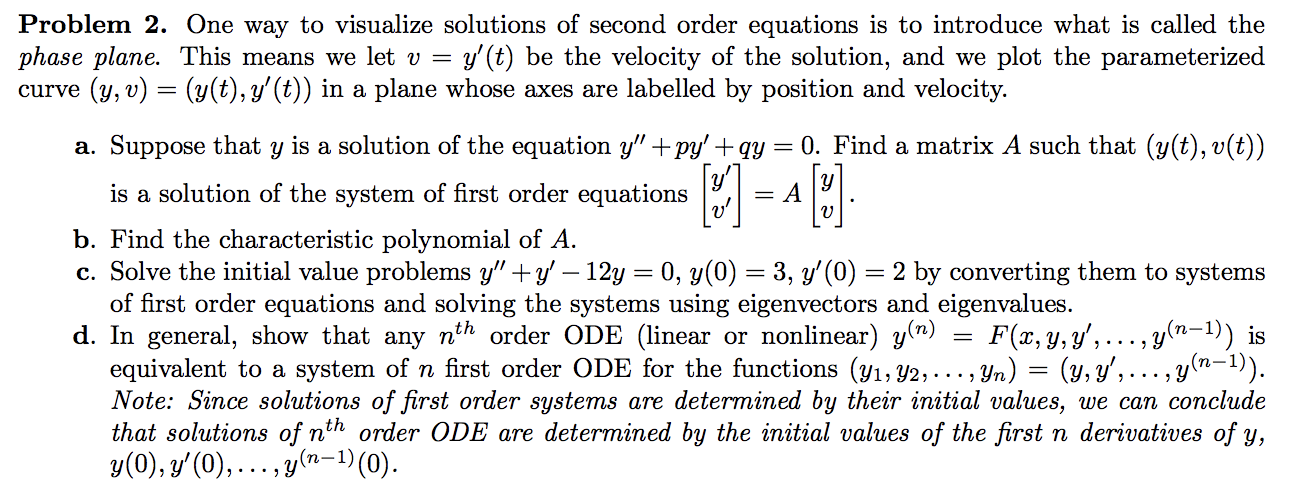 Solved Problem 2. ﻿One way to visualize solutions of second | Chegg.com