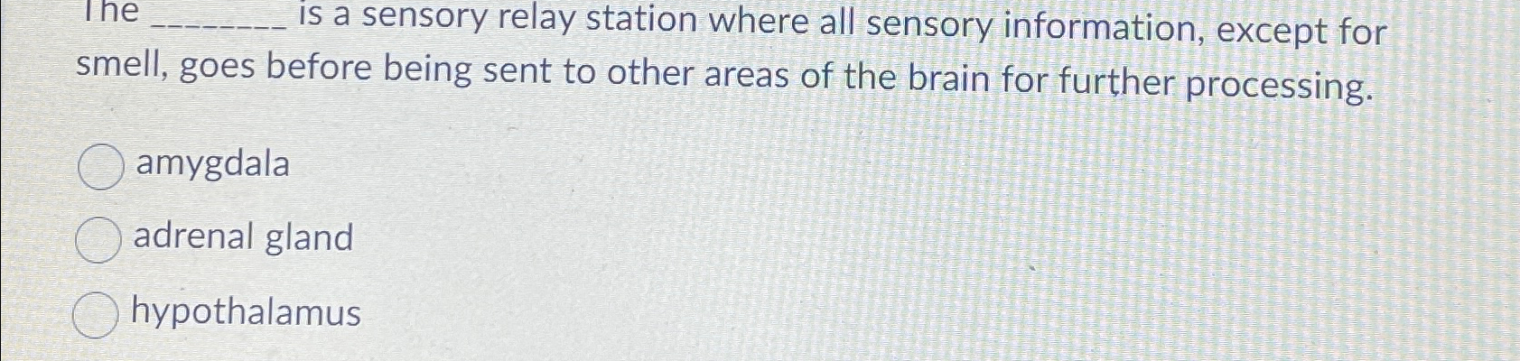 Solved The is a sensory relay station where all sensory | Chegg.com