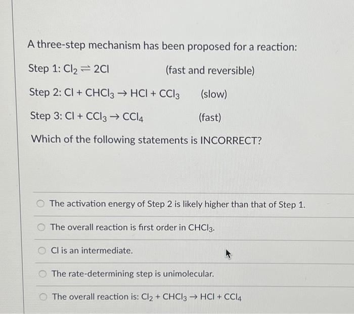 Solved A three-step mechanism has been proposed for a | Chegg.com