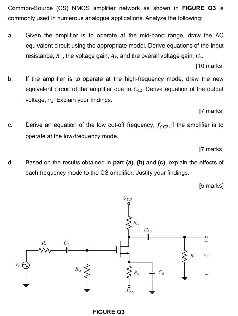 Solved Common-Source (CS) NMOS amplifier network as shown in | Chegg.com