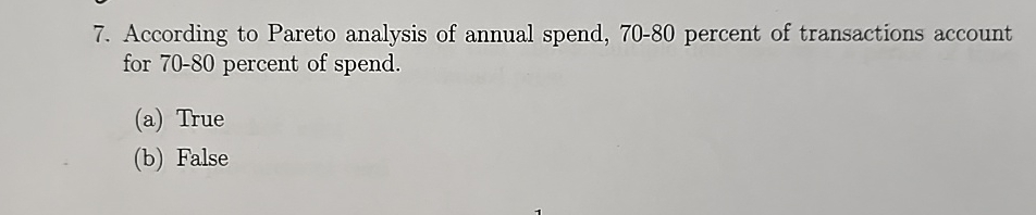 Solved According to Pareto analysis of annual spend, 70-80 | Chegg.com