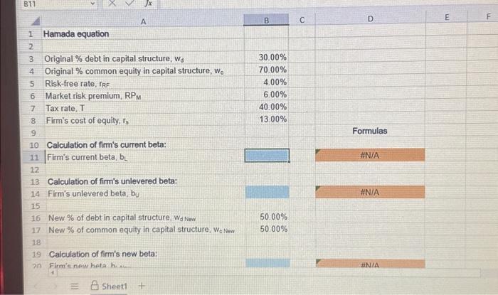 Solved Excel Online Structured Activity: Hamada equation | Chegg.com