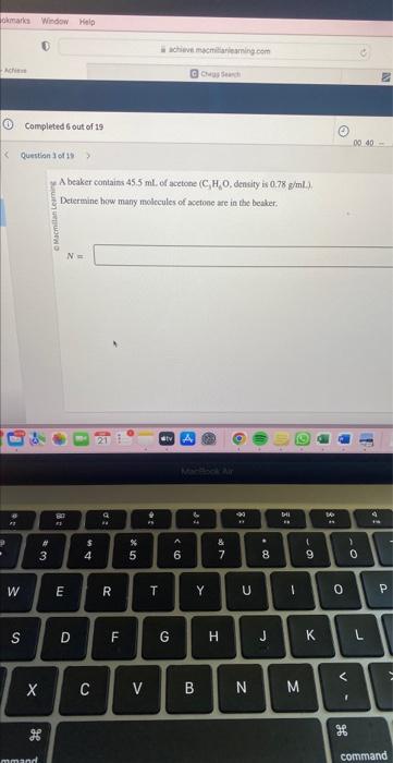 Solved A beaker containa 45.5 mL of acetone (C. H6O. density | Chegg.com