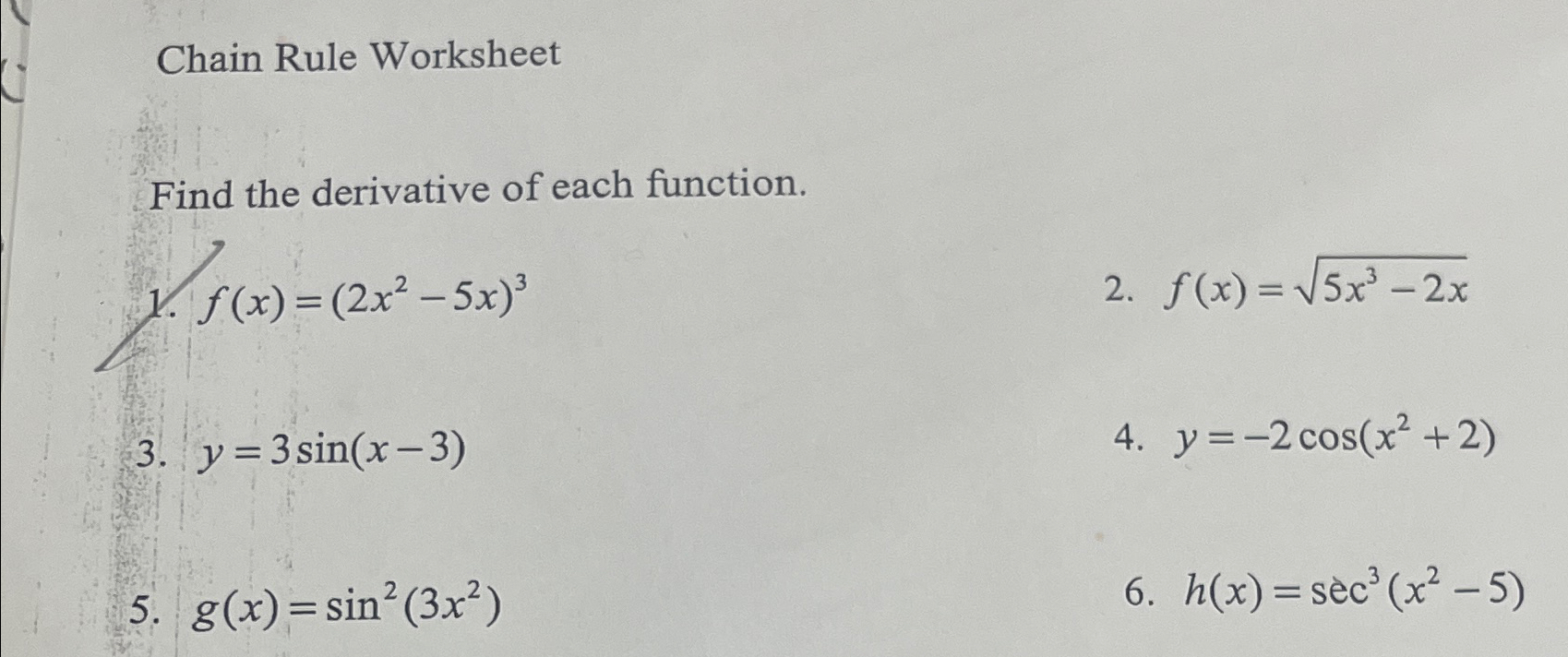 Solved Chain Rule WorksheetFind the derivative of each | Chegg.com