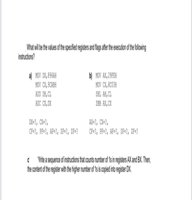 Solved What will be the values of the specified registers | Chegg.com