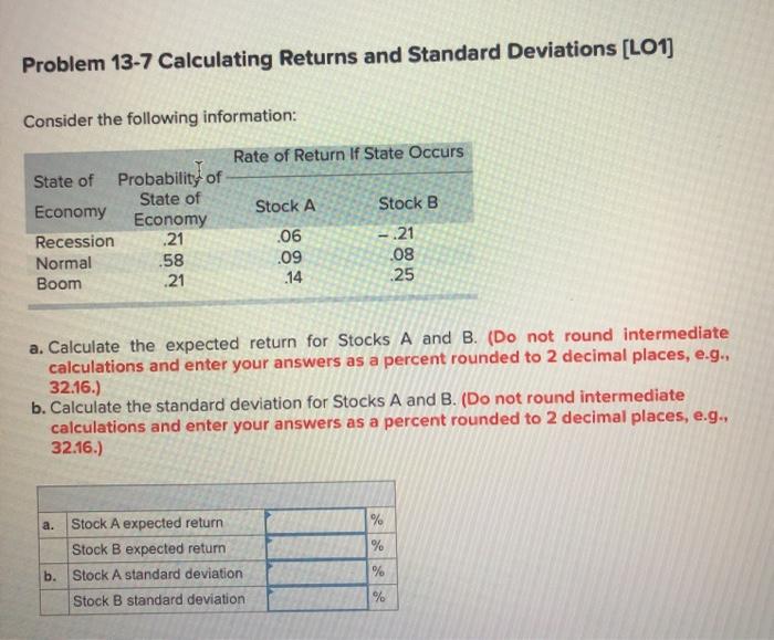 Solved Problem 13-7 Calculating Returns and Standard | Chegg.com