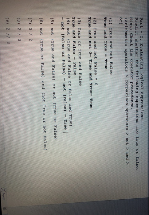 Solved Part I: Evaluating logical expressions Predict | Chegg.com