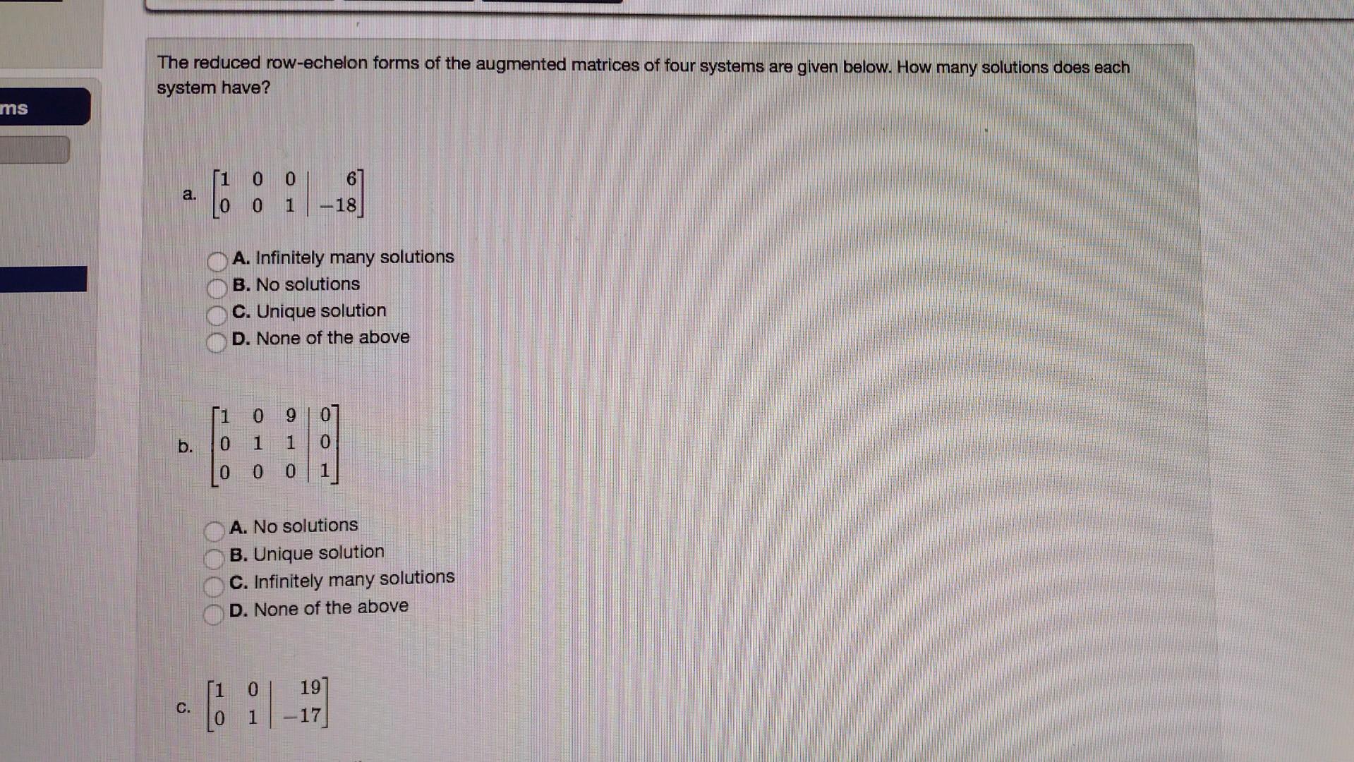 Solved The reduced row-echelon forms of the augmented | Chegg.com