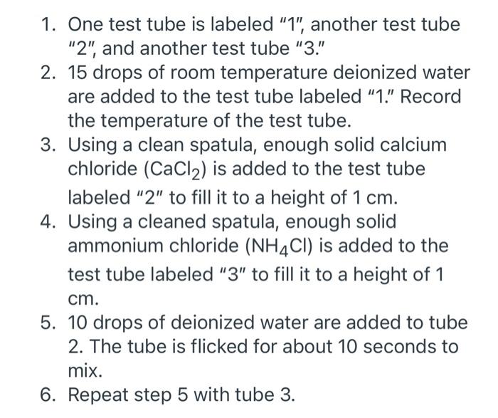 Solved 1. One test tube is labeled "1", another test tube | Chegg.com