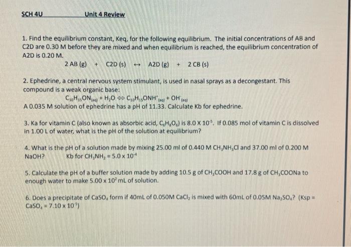 Solved 1. Find the equilibrium constant, Keq, for the | Chegg.com