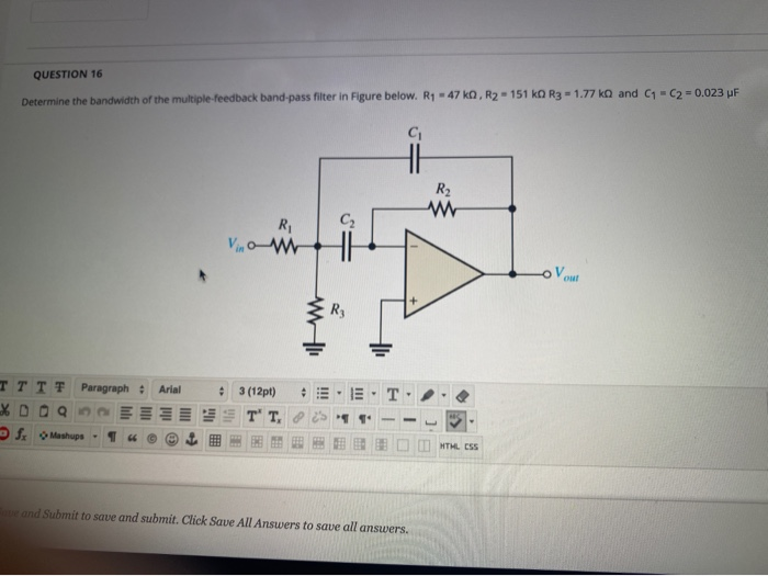Solved QUESTION 16 Determine the bandwidth of the | Chegg.com