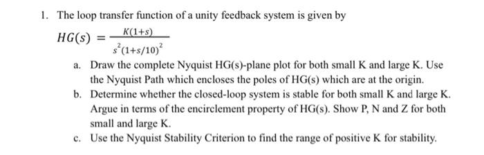 Solved The loop transfer function of a unity feedback system | Chegg.com