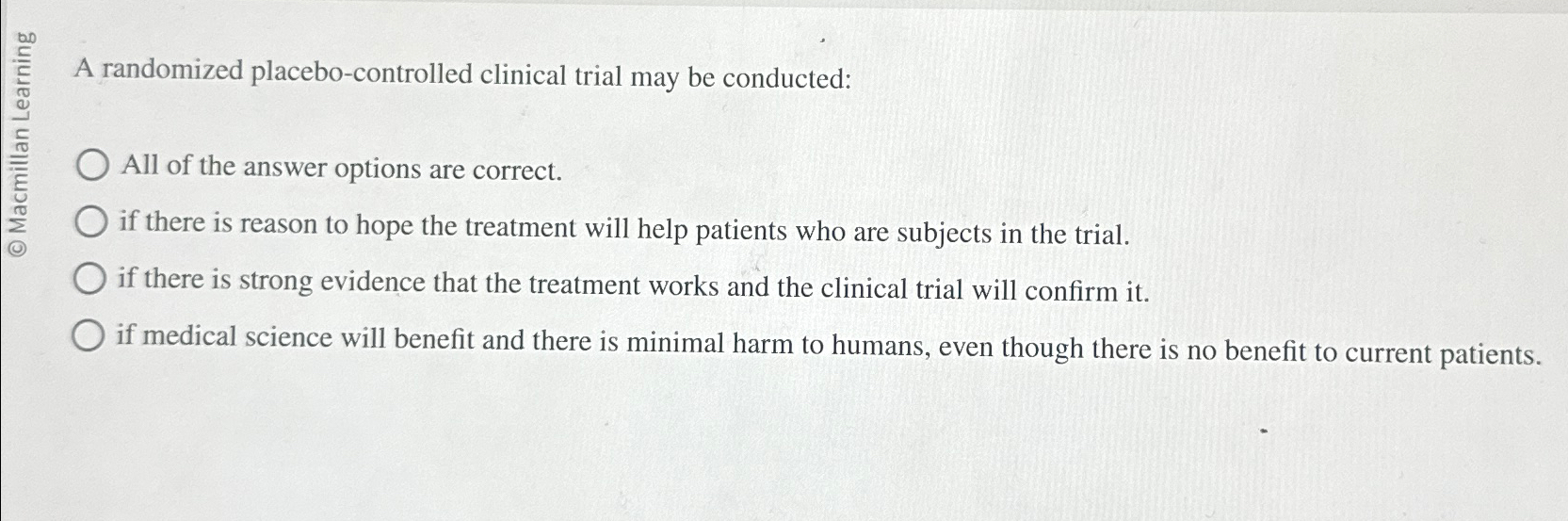 Solved ∑π∞? ﻿A randomized placebo-controlled clinical trial | Chegg.com