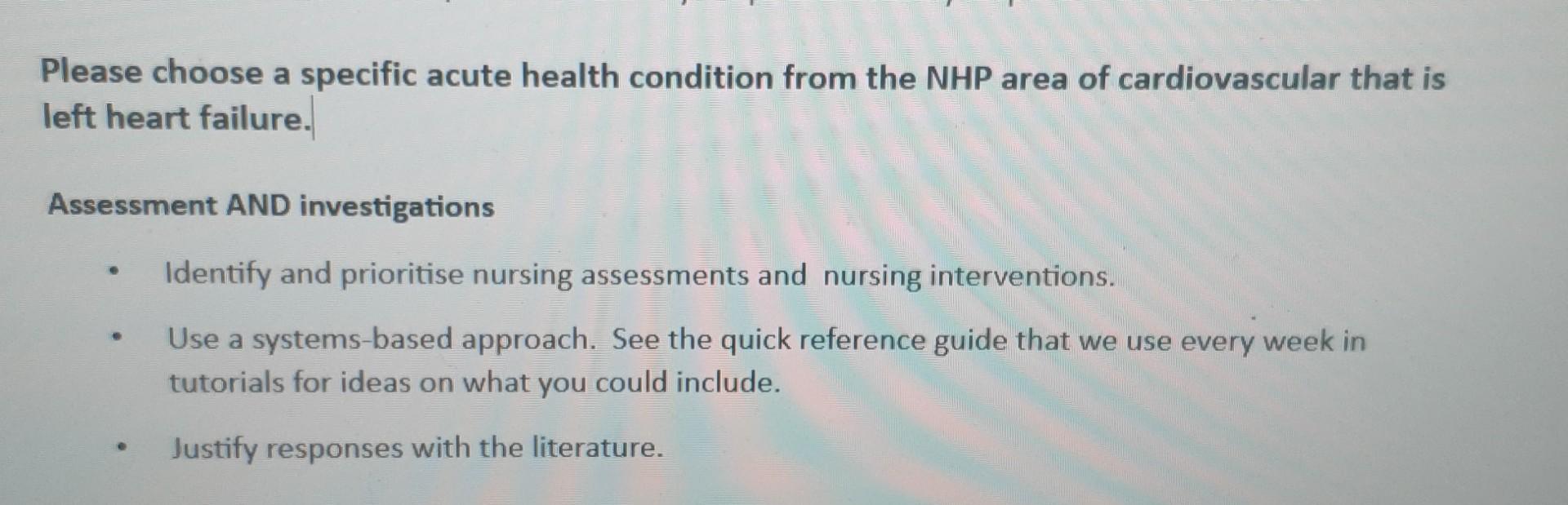 Solved Please choose a specific acute health condition from | Chegg.com