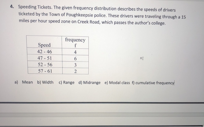 Solved 4. Speeding Tickets. The given frequency distribution | Chegg.com