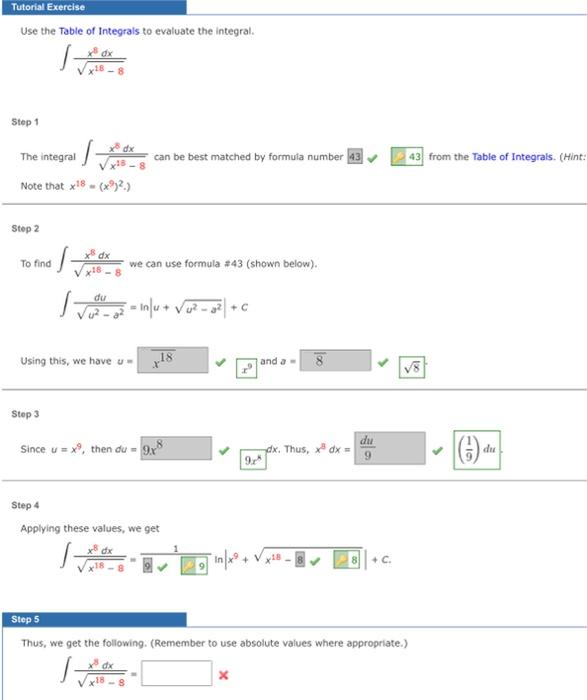 Solved Tutorial Exercise Use the Table of Integrals to | Chegg.com