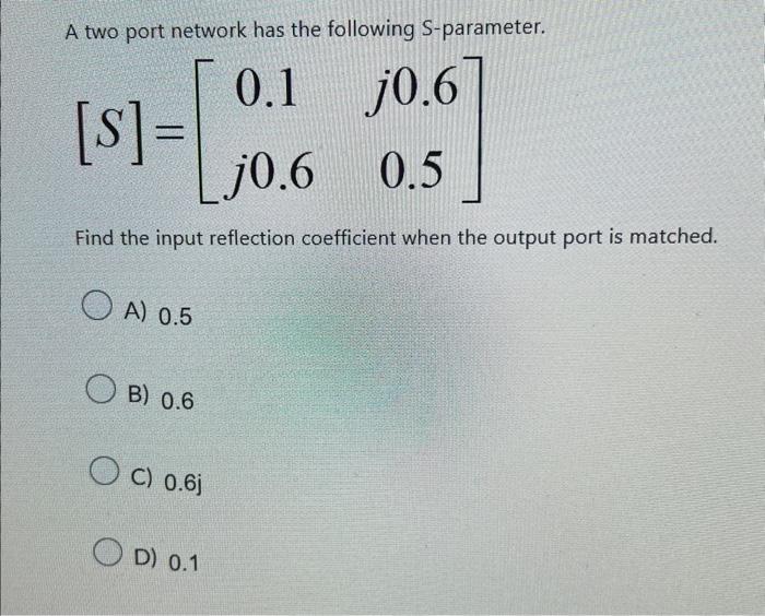 Solved A two port network has the following S-parameter. | Chegg.com