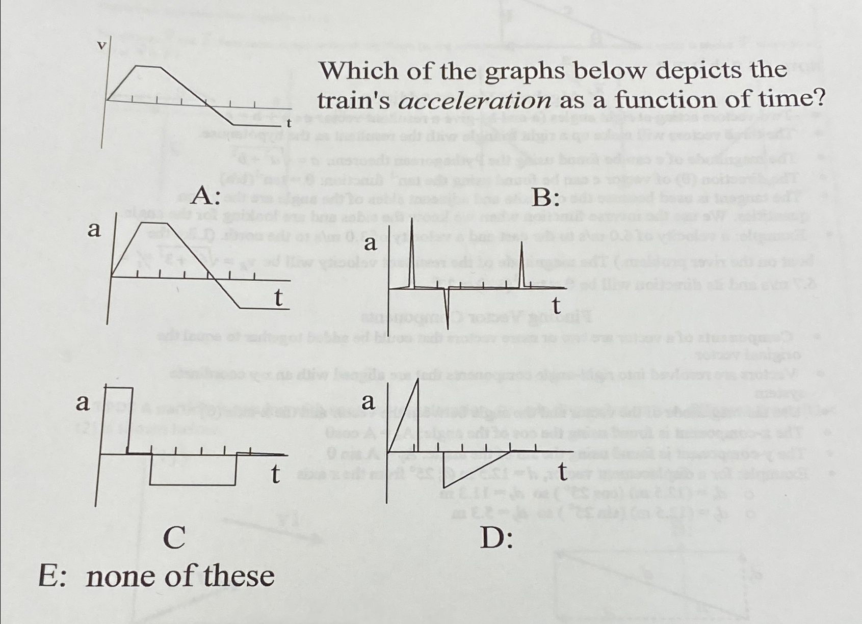 Solved Which of the graphs below depicts the train's | Chegg.com
