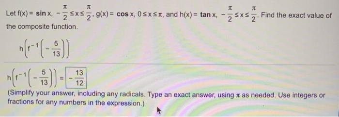 Solved Let f(x) = sinx, - 2 sxs 29(x) = cos x, 0sxs it, and | Chegg.com