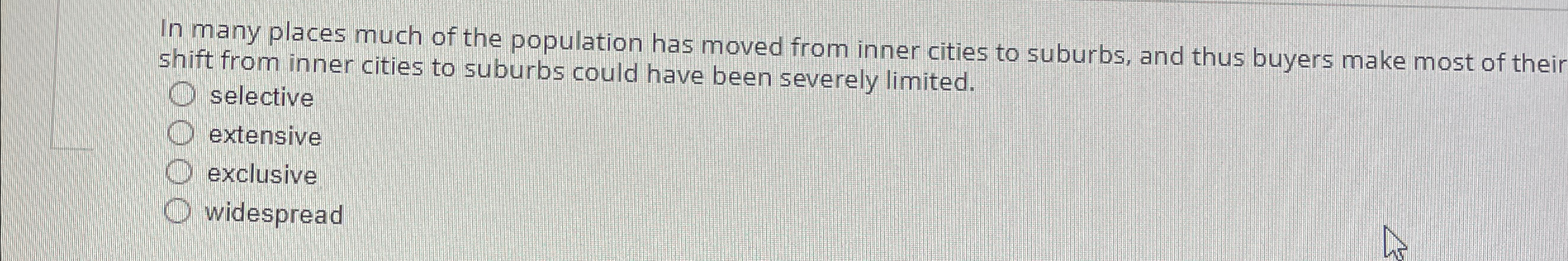 Solved In many places much of the population has moved from | Chegg.com