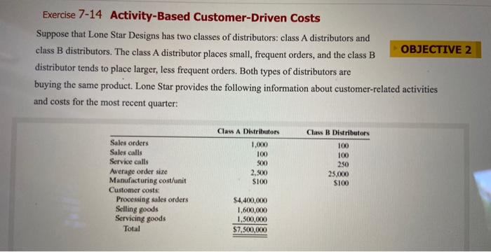 Solved Exercise 7-14 Activity-Based Customer-Driven Costs | Chegg.com