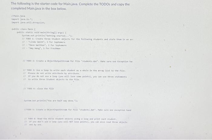 Solved The following is the starter code for Main.java. | Chegg.com