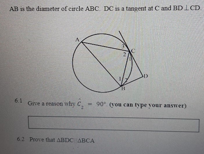 Solved AB ﻿is the diameter of circle ABC.DC ﻿is a tangent at | Chegg.com