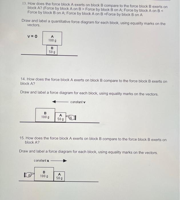 Solved 13. How does the force block A exerts on block B | Chegg.com
